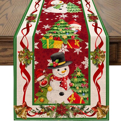 Temu Christmas Table Runner Green Hair Monster Grinch Snowma