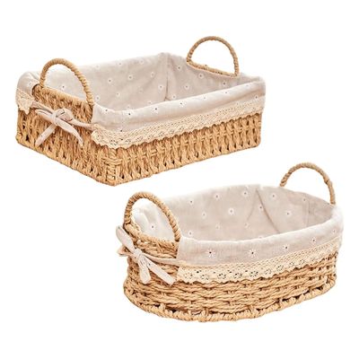 Woven Storage Baskets Kitchen Organizer Handwoven with Handl