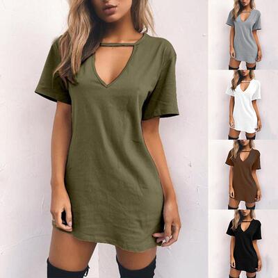 Popular summer womens V-neck halterneck hollow dress连衣裙