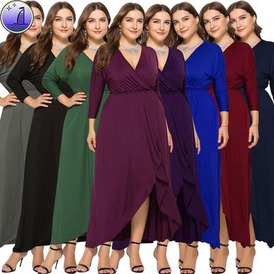Plus Size Curvy Women V-Neck Batwing Sleeve Maxi Long Dress