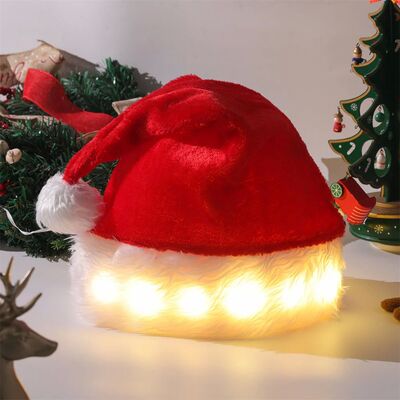 Funny LED Light Up Christmas Hat Plush Santa Hats with Brigh
