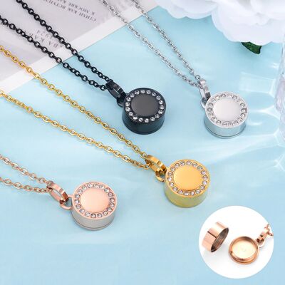NewCrystal Round Cremation Urn Pendant Memorial Necklace for