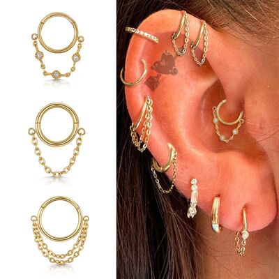 1PC Stainless Steel Hoop Earrings Chain Septum Piercing Nose