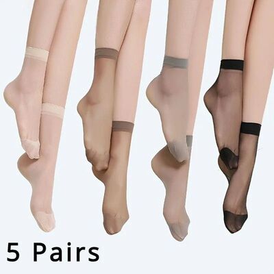 5Pairs Women Summer Ultra-thin Crystal Socks Ankle Socks Inv