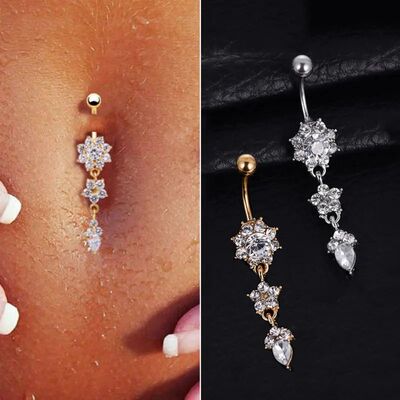 1PC Fashion Crystal Navel Piercing Stainless Steel Flower Pe