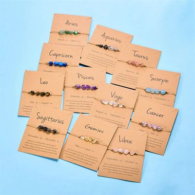 Simple 12 Constellations Colorful Crystals Natural Stone Bea