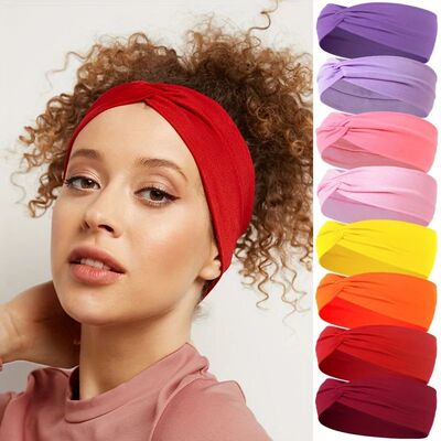 Solid Color Knotted Hairband Elastic Wide Headband Women Uni