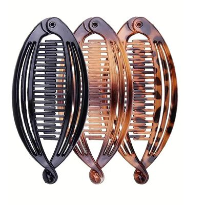 3Pcs Banana Hair Clips, Tortoiseshell & Black Plastic Hair C
