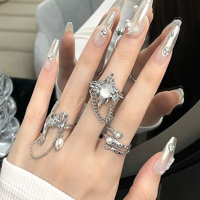 Vintage Irregular Pearl Open Ring for Women Men Punk Gothic