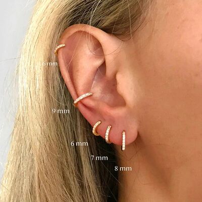 2PCS Stainless Steel Minimal Hoop Earrings Crystal Zirconia