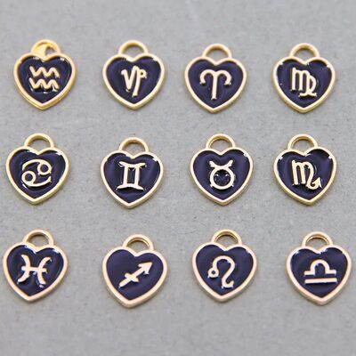 12pcs 12*14mm Animal 12 Constellations Zodiac Charms Black E