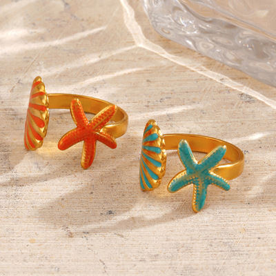 Popular Starfish Shell Ring Seaside Holiday Wear Drip Openin
