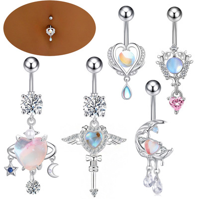 The Moon Love Wings Aurora Illusion Color Belly Button Ring