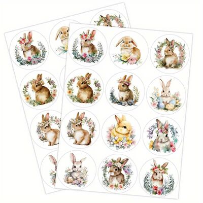 144Pcs Easter Rabbit Stickers Vintage Wreath Bunny Sticker F