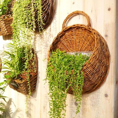 Hand Made Wicker Rattan Flower Planter Wall Hanging Wicker R