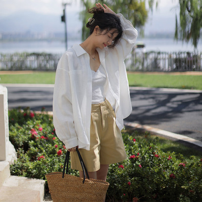宽松法式长袖亚麻大牌衬衫