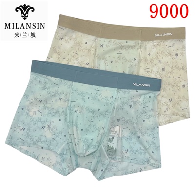 米兰城男士内裤夏季超薄冰丝印花舒适无痕中腰平角裤M9000 M9002