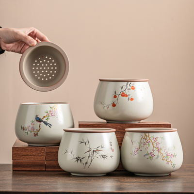 汝窑茶渣缸家用陶瓷茶洗缸茶水桶废水缸茶具配件茶道零配茶渣桶