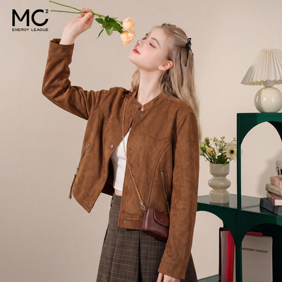 女装立领麂皮短款夹克外套