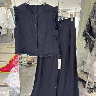 小艺欧货女装2026夏季款时尚洋气花边无袖背心阔腿裤两件套6802H