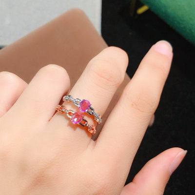 天然粉蓝宝石s925银女戒轻奢美学珠宝粉色钻石戒指钻石dr彩宝镶嵌