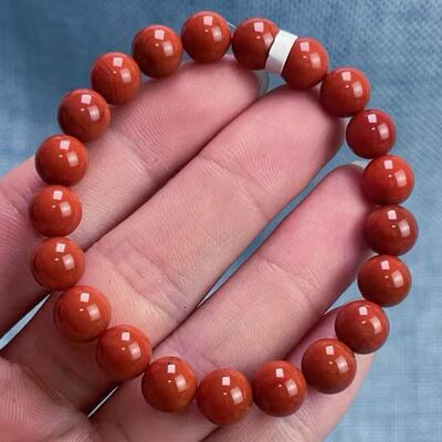06C27凉山瓦西料南红原矿正色柿子红单圈手串