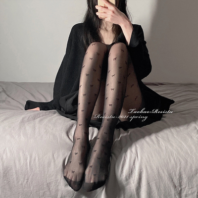 resistu印花透明复古美腿连裤袜