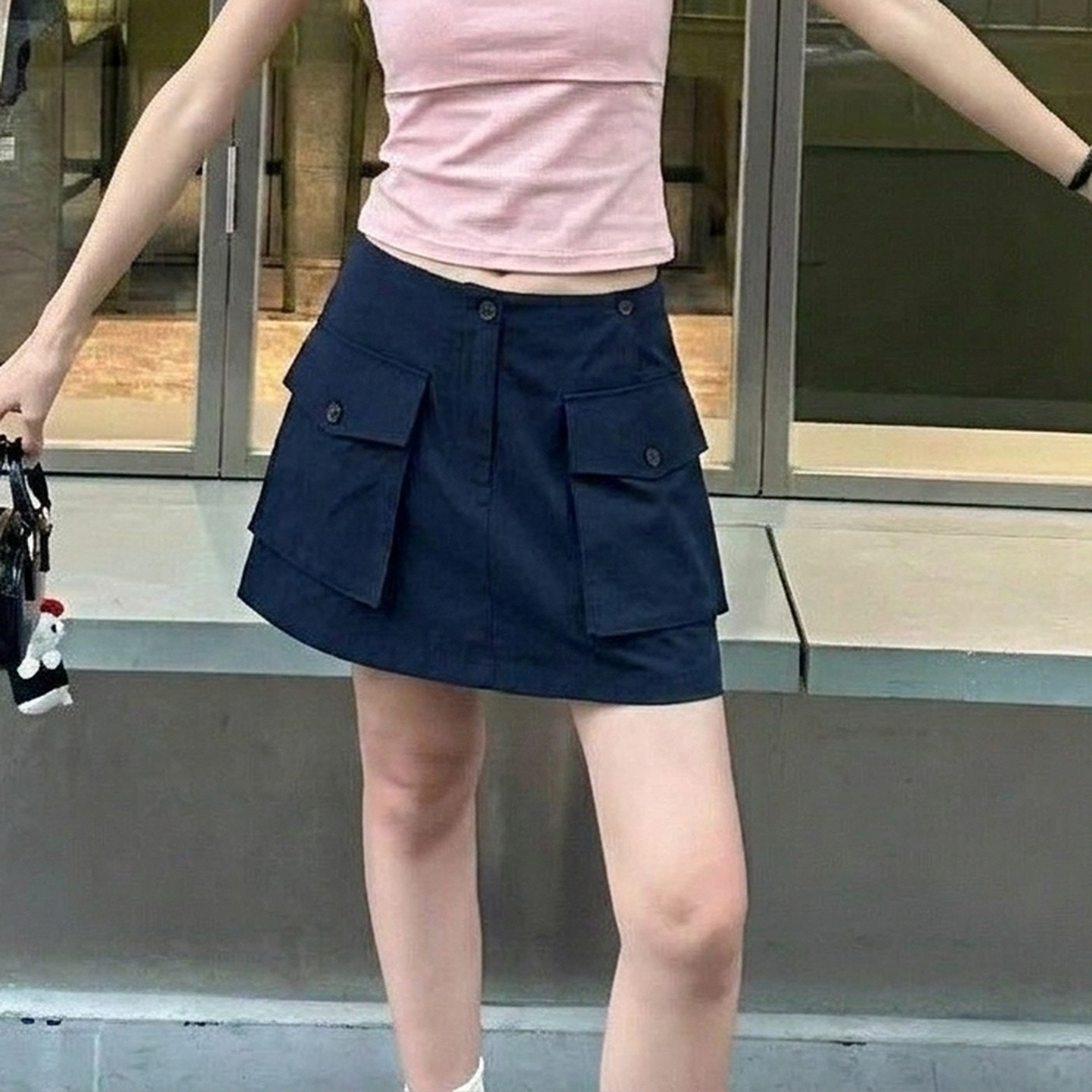 【UCCA联名】ELLE法式涂鸦撞色半身裙子女26夏新款高级感a字短裙