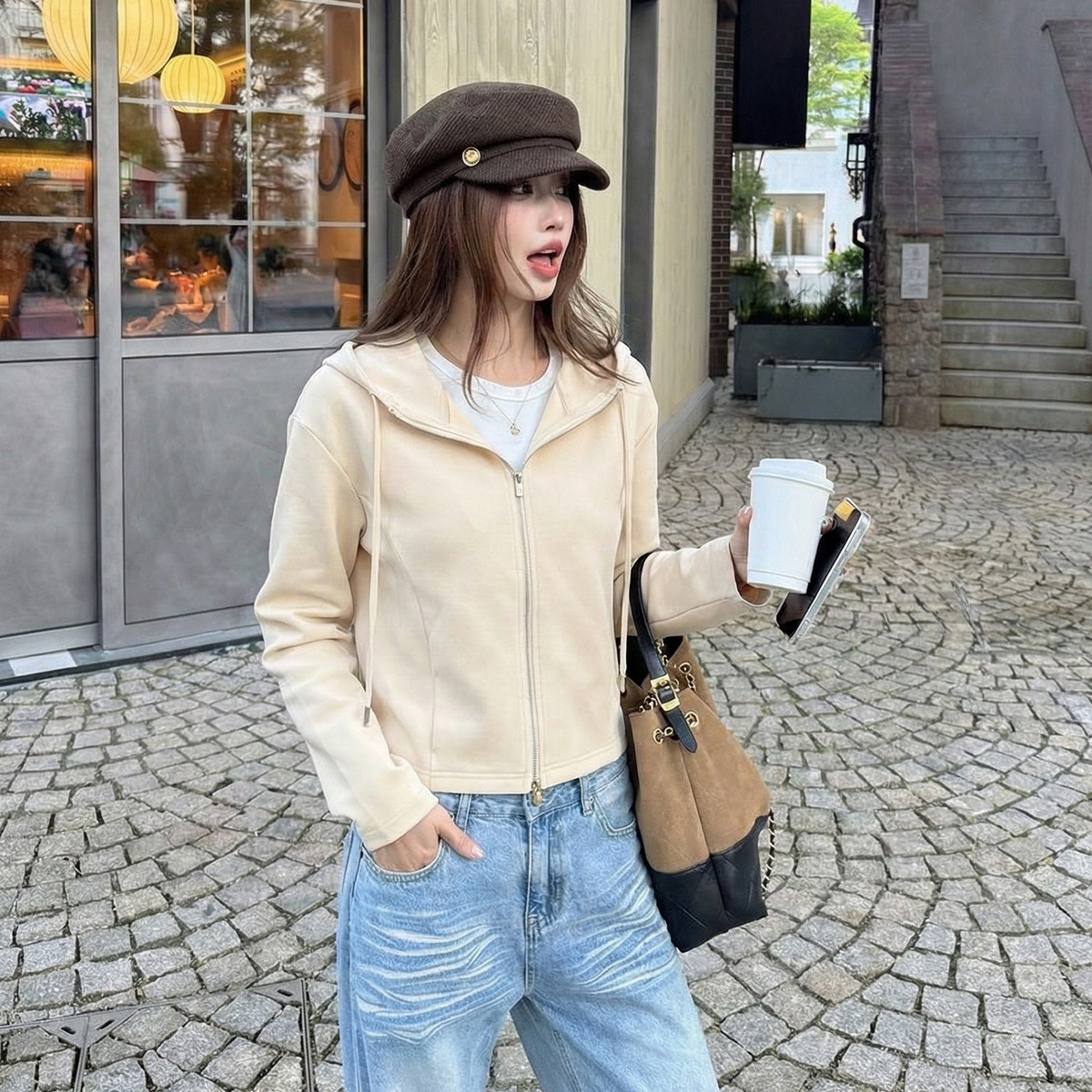 ELLE法式连帽卫衣外套休闲裤套装女2025冬季新款高级感两件套
