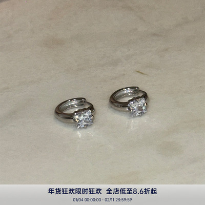 PAUSA ANN s925 极简轻奢5A小方钻耳圈耳钉