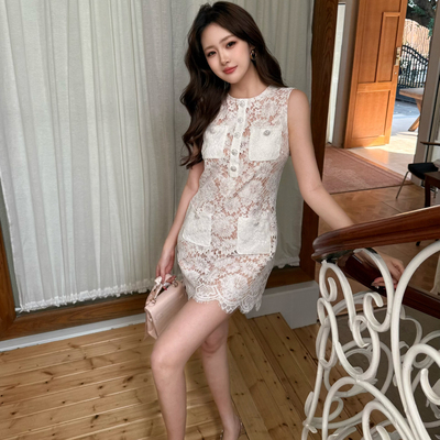 AIALA LUMENA-夏上新轻奢宫廷风提花刺绣背心连衣裙L20536