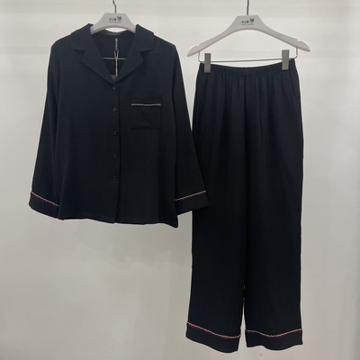 随棉26初秋新款双层竹节纱女士开衫长袖长裤家居服套装SFD226309