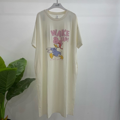 亲嘴猫26夏季莫代尔棉女士可外穿卡通带胸垫侧边带口袋睡裙X62363