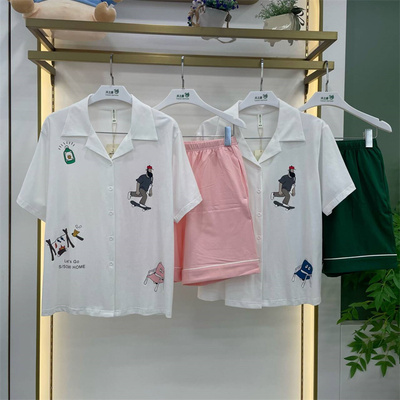 专柜同款随棉睡衣女士夏季新款冰瓷棉卡通翻领短袖家居服DB15054