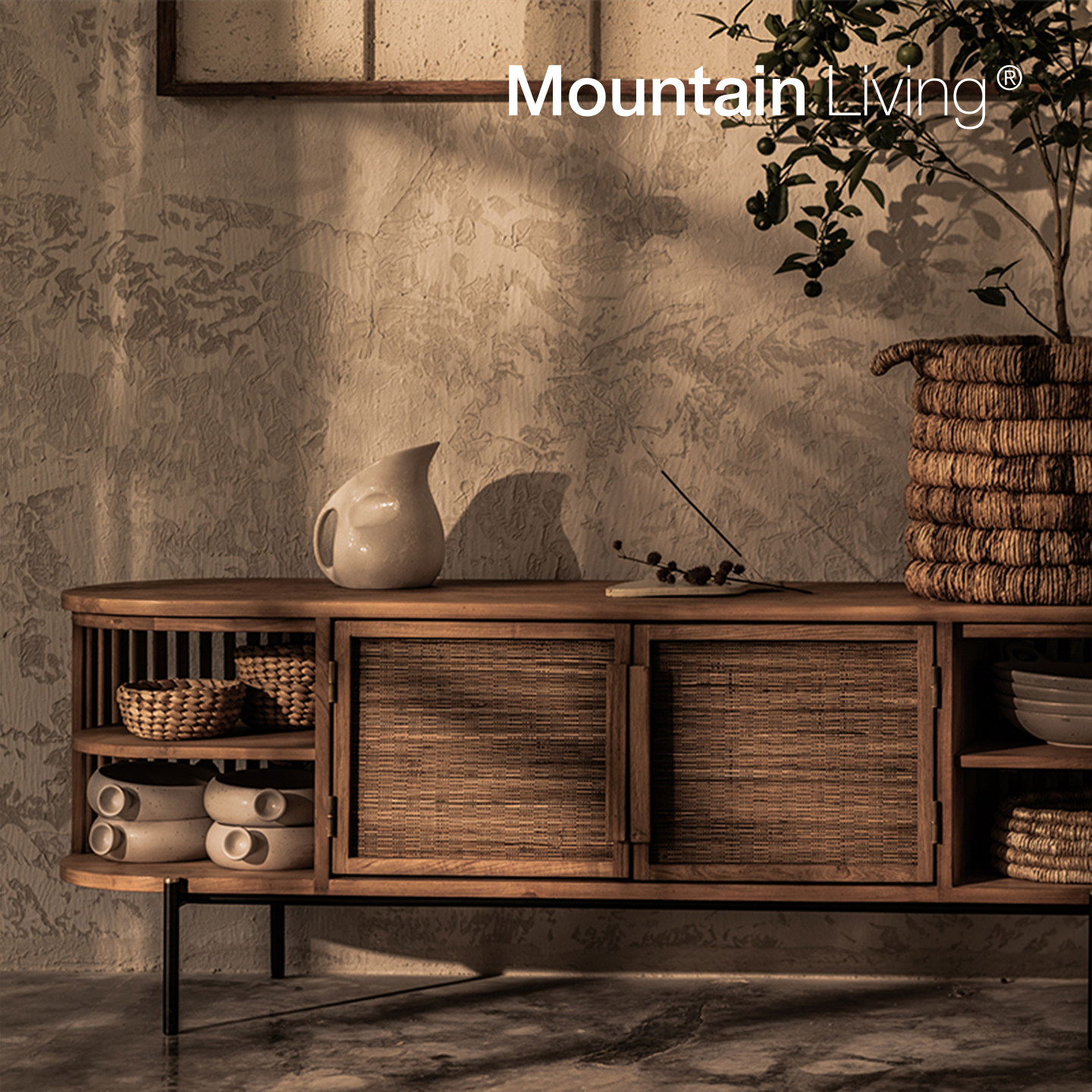 MountainLiving进口老柚木家具实木电视柜收纳储物柜一体客厅家用
