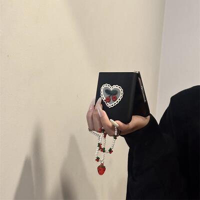 ins刺绣爱心适用Pura X小米MIXFlip2华为Pocket 2手机壳FindN3Flip折叠三星Zflip6/5手链荣耀VFlip女novaFlip