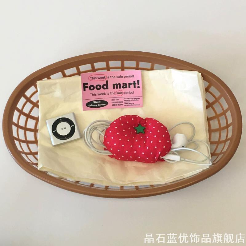 元气少女草莓造型束线夹波点布艺随身收纳手机充电线耳机小夹子
