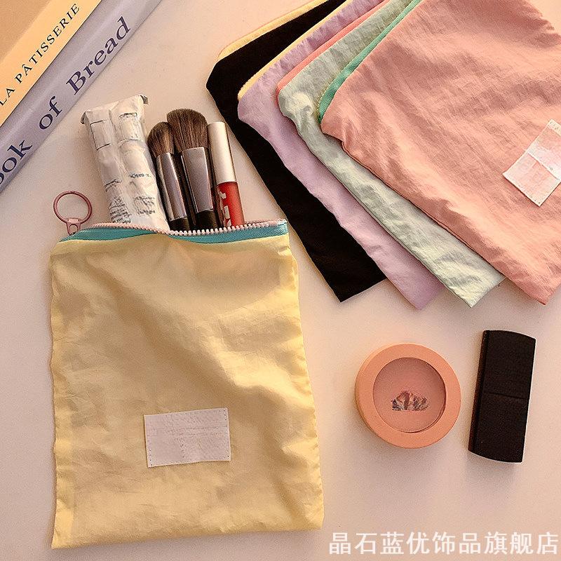温柔马卡龙撞色收纳布袋学生党文具化妆品分类便携随身整理小包