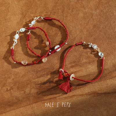 纯银圆盘红绳流苏手链