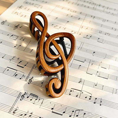 法式复古高级感简约木质音乐符号抓夹优雅氛围感鲨鱼夹2026年新款