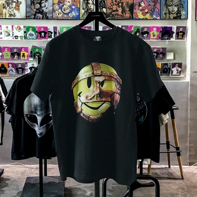 ins超火金属笑脸街头欧美风t恤