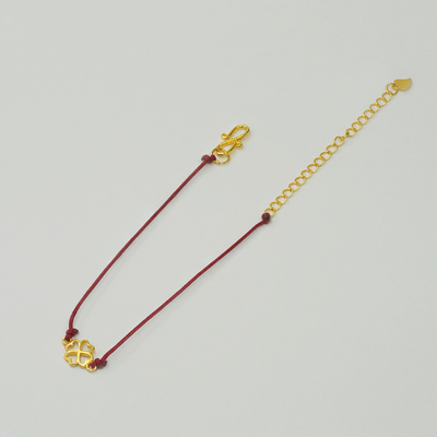 18k金四叶草手绳女轻奢时尚红绳
