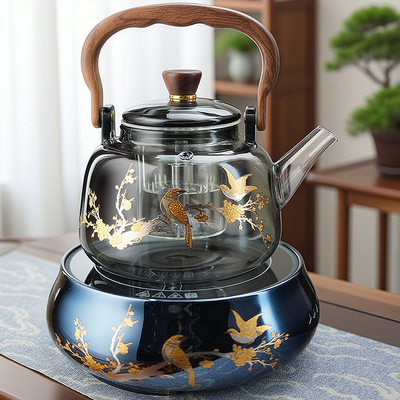 2025新款全玻璃煮茶壶烧水泡茶蒸煮一体家用茶具套装电陶炉煮茶器