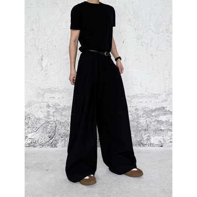 黑色垂感阔型阔腿西裤
