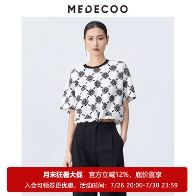 MEDECOO/墨蒂珂2026夏新款女装圆领印花老钱风短袖T恤MJX62202