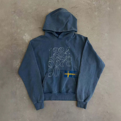 y2k hoodie美式复古数字印花连帽卫衣男女情侣装加厚长袖蓝色上衣