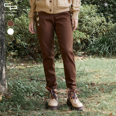 一城画一冬季新款复古通勤时尚简约显瘦高腰设计纯色长裤女