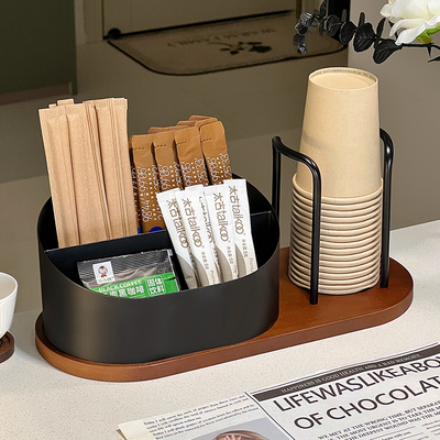 一次性杯子置物架中古风咖啡角茶水杯收纳放置架桌面纸杯架取杯器