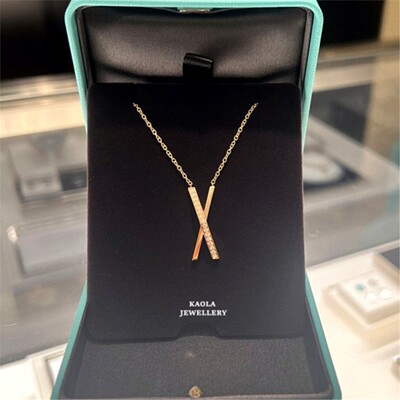 AtIas Χ交叉项链女18K.金玫瑰金字母纯银钻石锁骨链罗马数字情侣