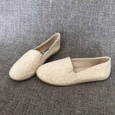 外贸原单蕾丝洋气舒适帆布散步鞋